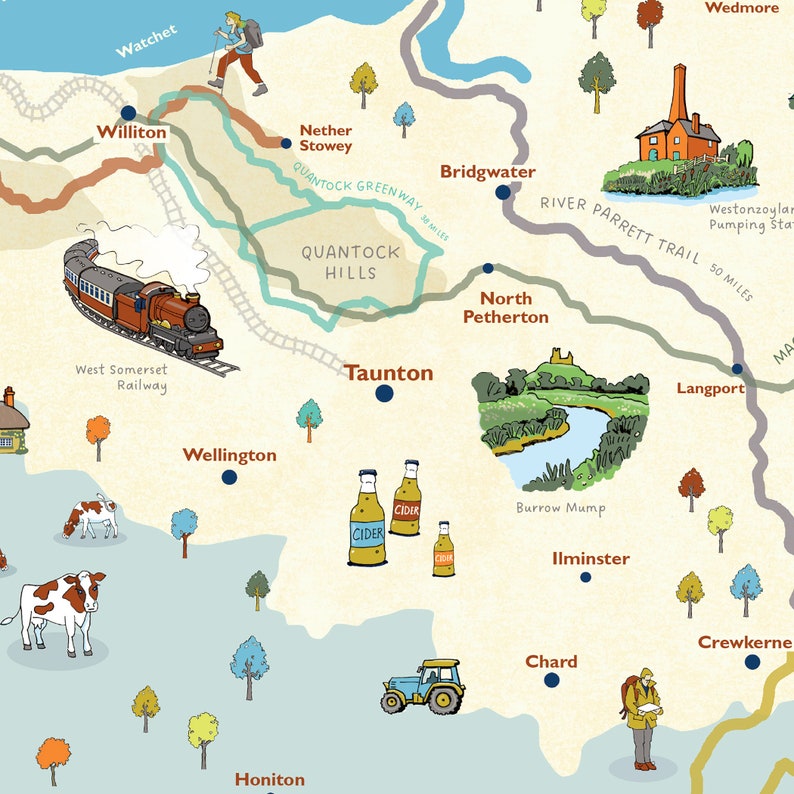 Somerset Hiking Map Art Print: Illustrated Walker's Guide - Etsy