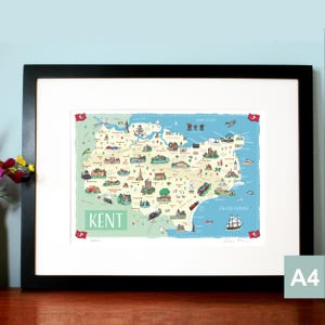 Kent Wall Map, Illustrated Print by Fiona Horan, Travel Poster ...