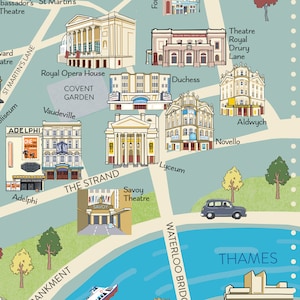London Theatres Map (portrait), Illustrated Poster Showing More Than 40 Famous West End Theatres ...