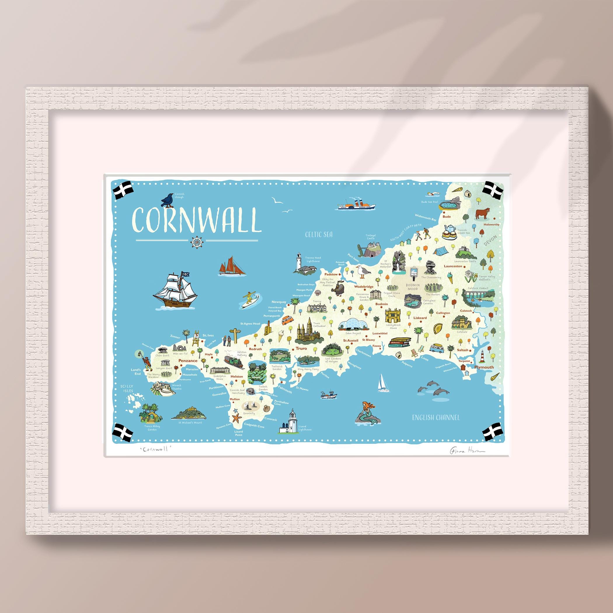 Cornwall Illustrated Map Print: Fiona Horan Travel Poster - Etsy UK