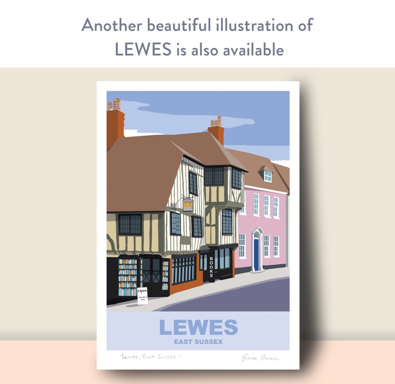 Lewes High Street Art Print: Retro Travel Poster, East Sussex - Etsy