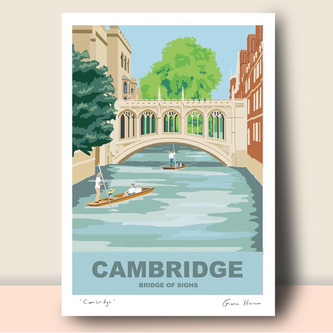 Cambridge, Bridge of Sighs, Cambridge University: Travel Poster, Hand ...
