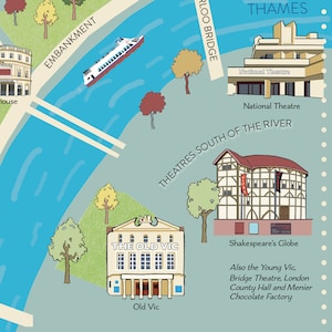 London Theatres Map (portrait), Illustrated Poster Showing More Than 40 Famous West End Theatres ...