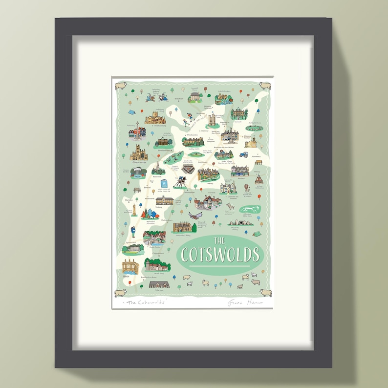 Cotswolds Illustrated Map Print: UK Travel Poster, Souvenir Art - Etsy
