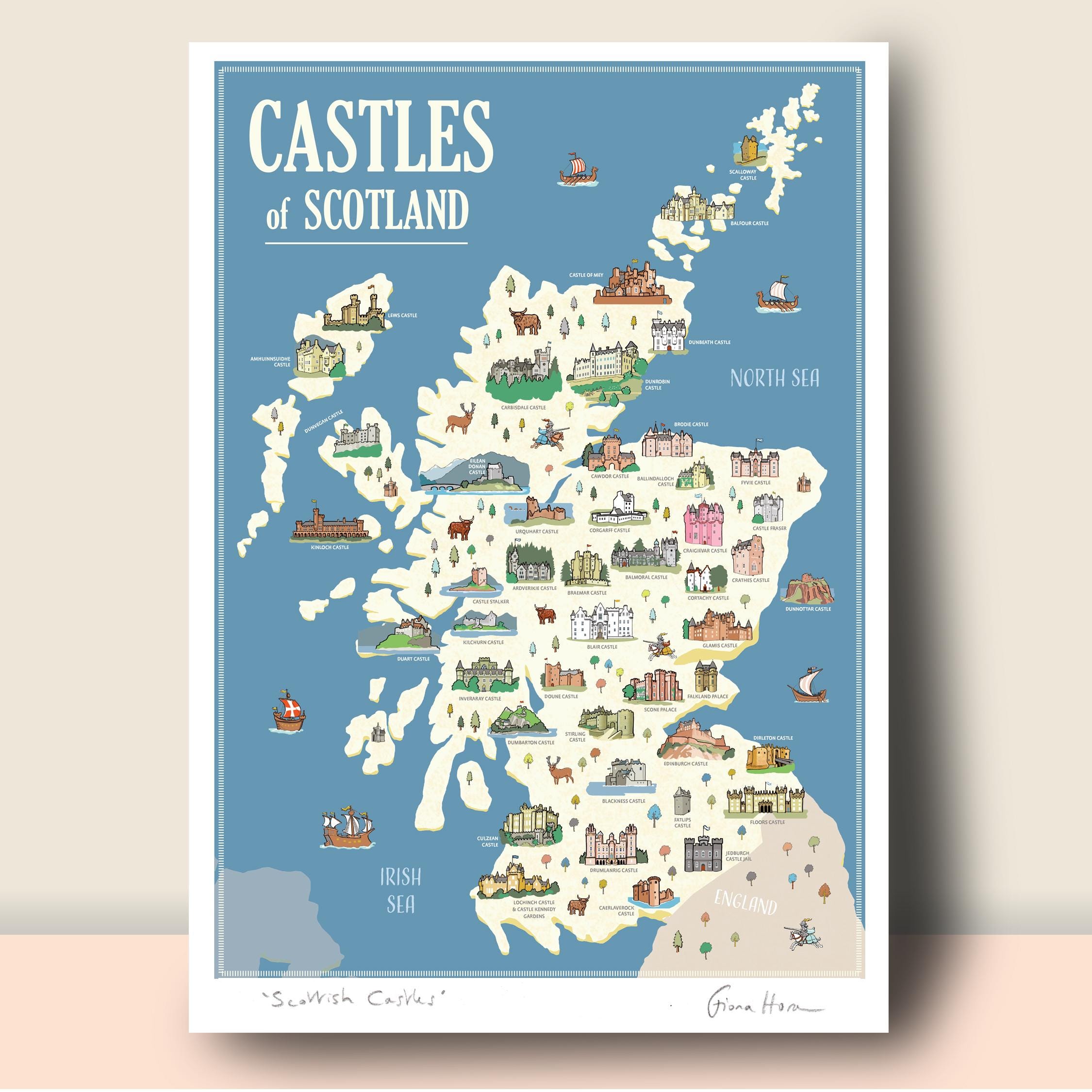 Castles of Scotland Map Print: Illustrated Scottish Travel Souvenir - Etsy
