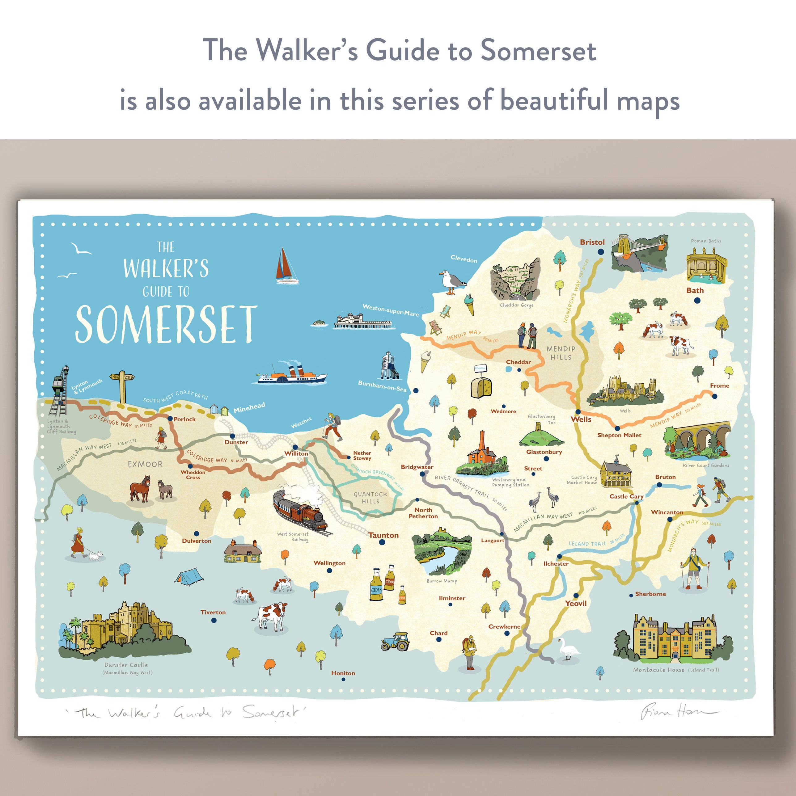 Illustrated Devon Footpaths Map: Signed Art Print for Hikers - Etsy