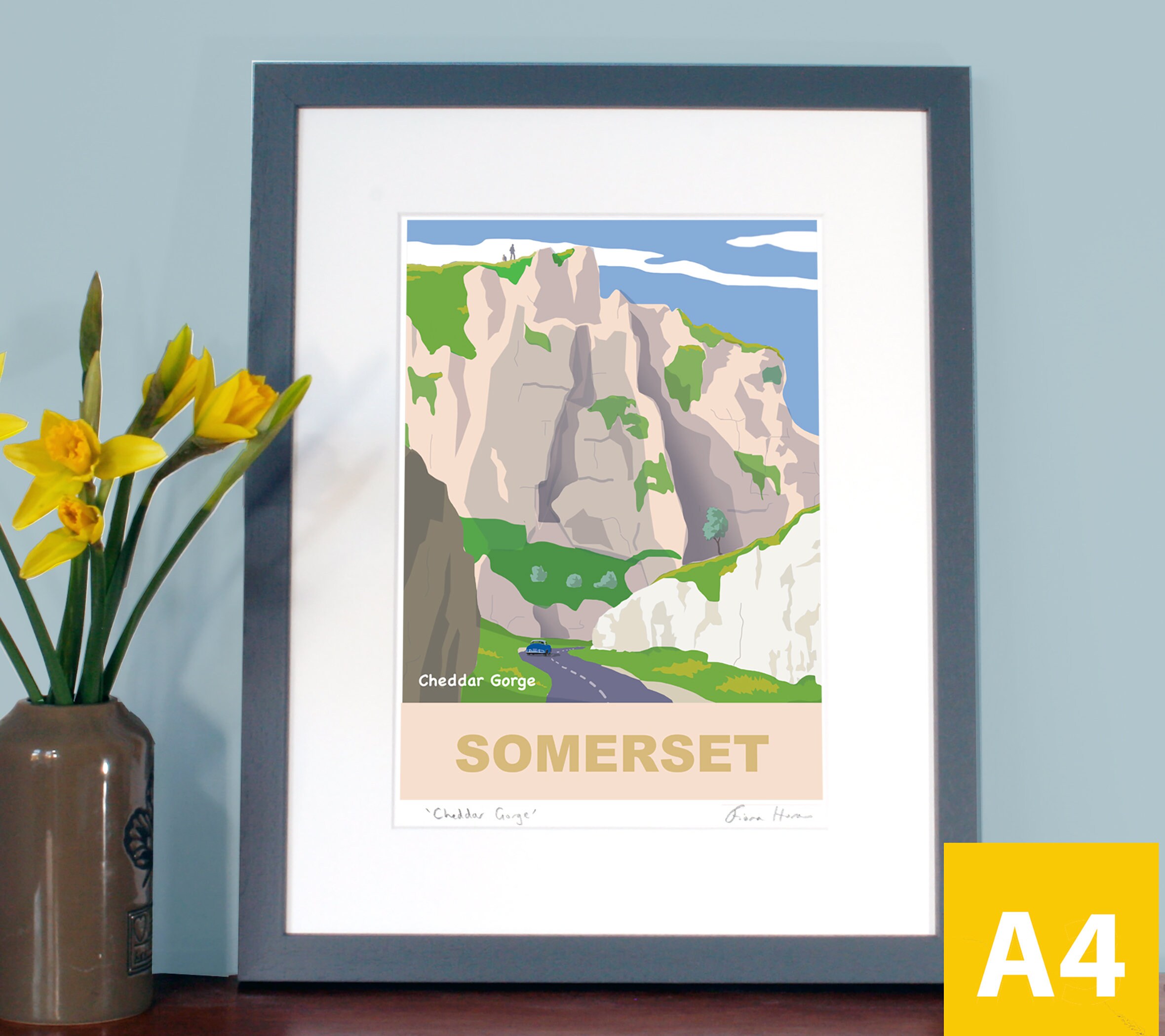 Cheddar Gorge, SOMERSET: Hand Signed Art Print, Travel Poster (unframed ...