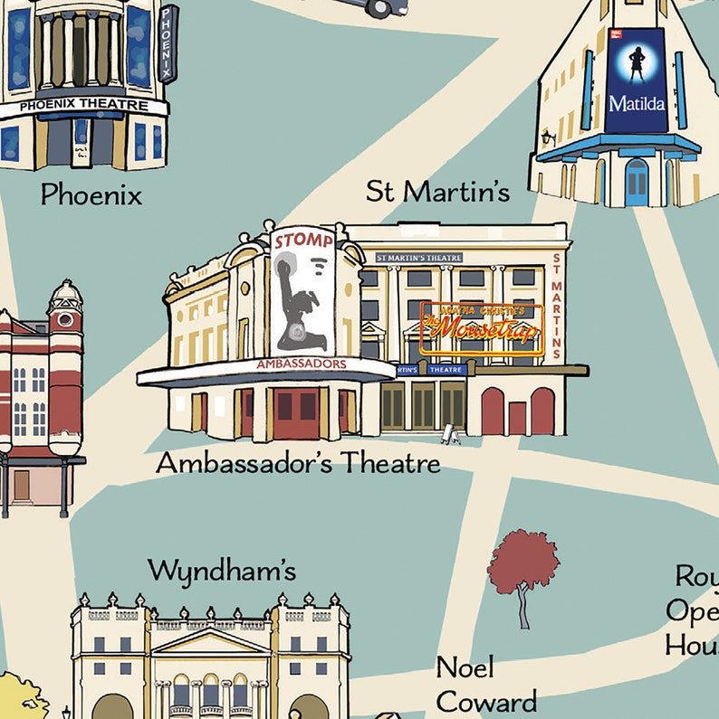West End Theatres, Illustrated Map, London, Showing More Than 40 Famous Theatres, A4, A3 or A2 ...