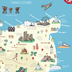 Kent Wall Map, Illustrated Print by Fiona Horan, Travel Poster ...