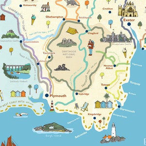 Illustrated Devon Footpaths Poster - Perfect Wall Map for Walkers and ...