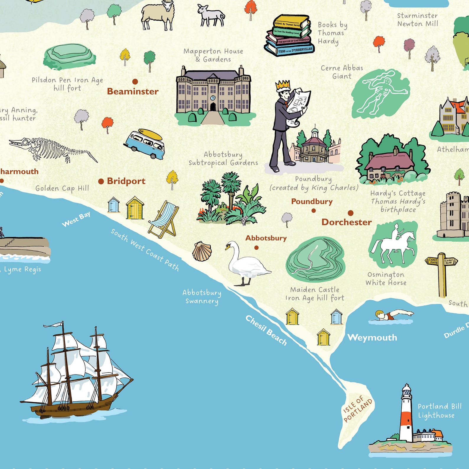 Dorset Illustrated Map Print: Fiona Horan Travel Poster - Etsy