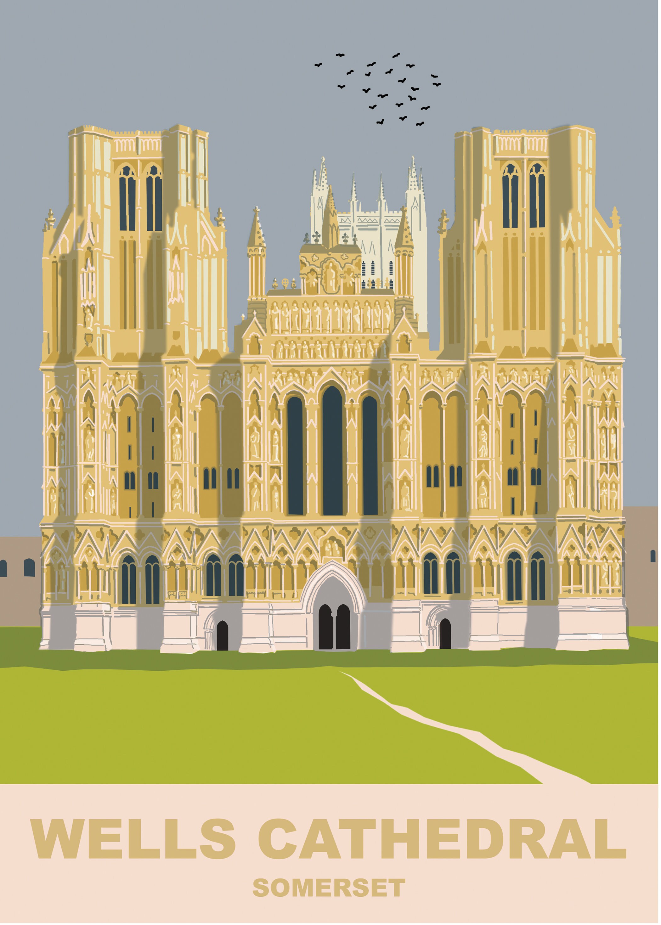 Wells Cathedral, Somerset Grey Sky: Hand Signed Art Print, Travel ...