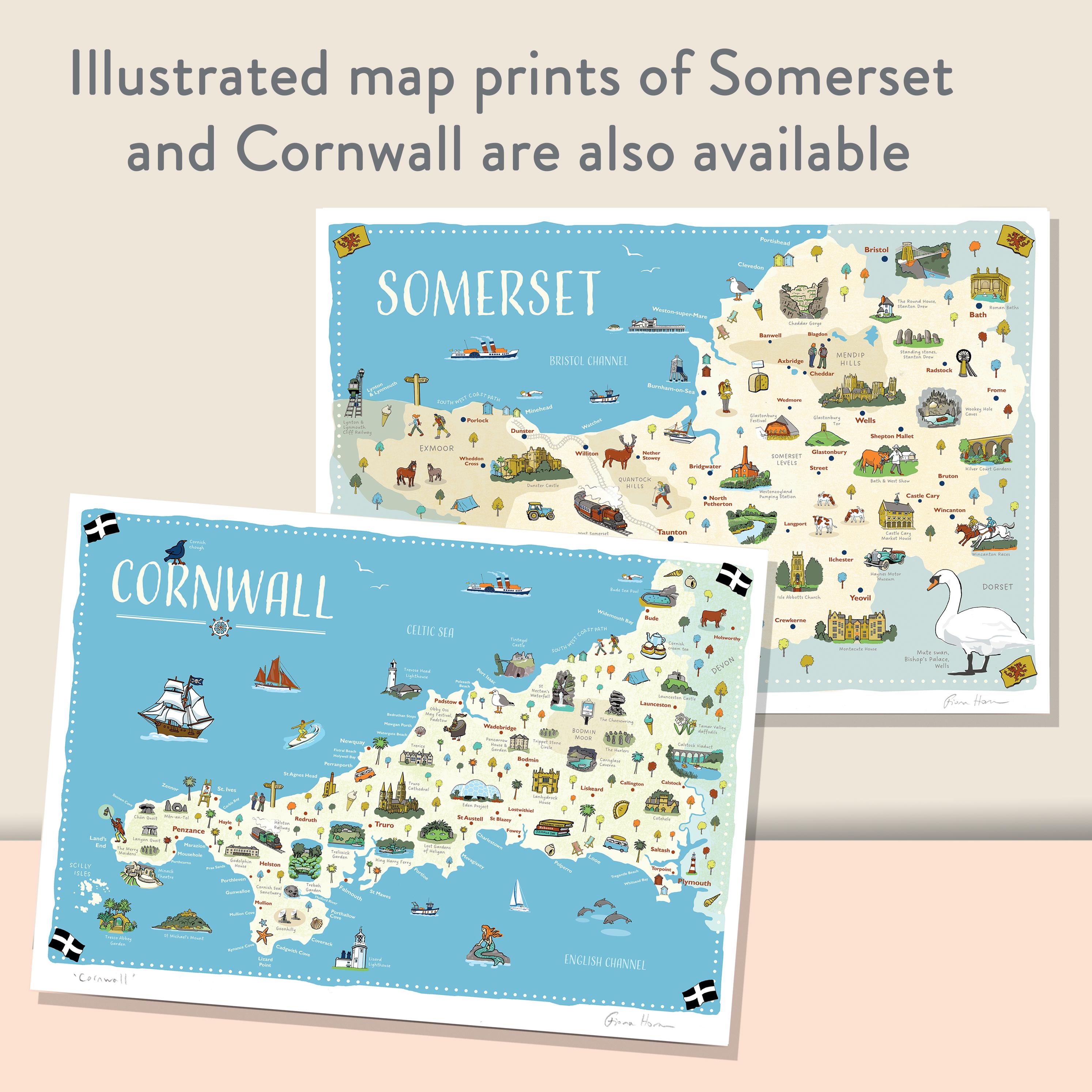 Devon Map Print: Illustrated Travel Poster, UK Wall Art - Etsy