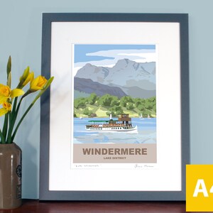 Lake Windermere, Lake District: Travel Poster, Art Print, Cumbria, Hand ...