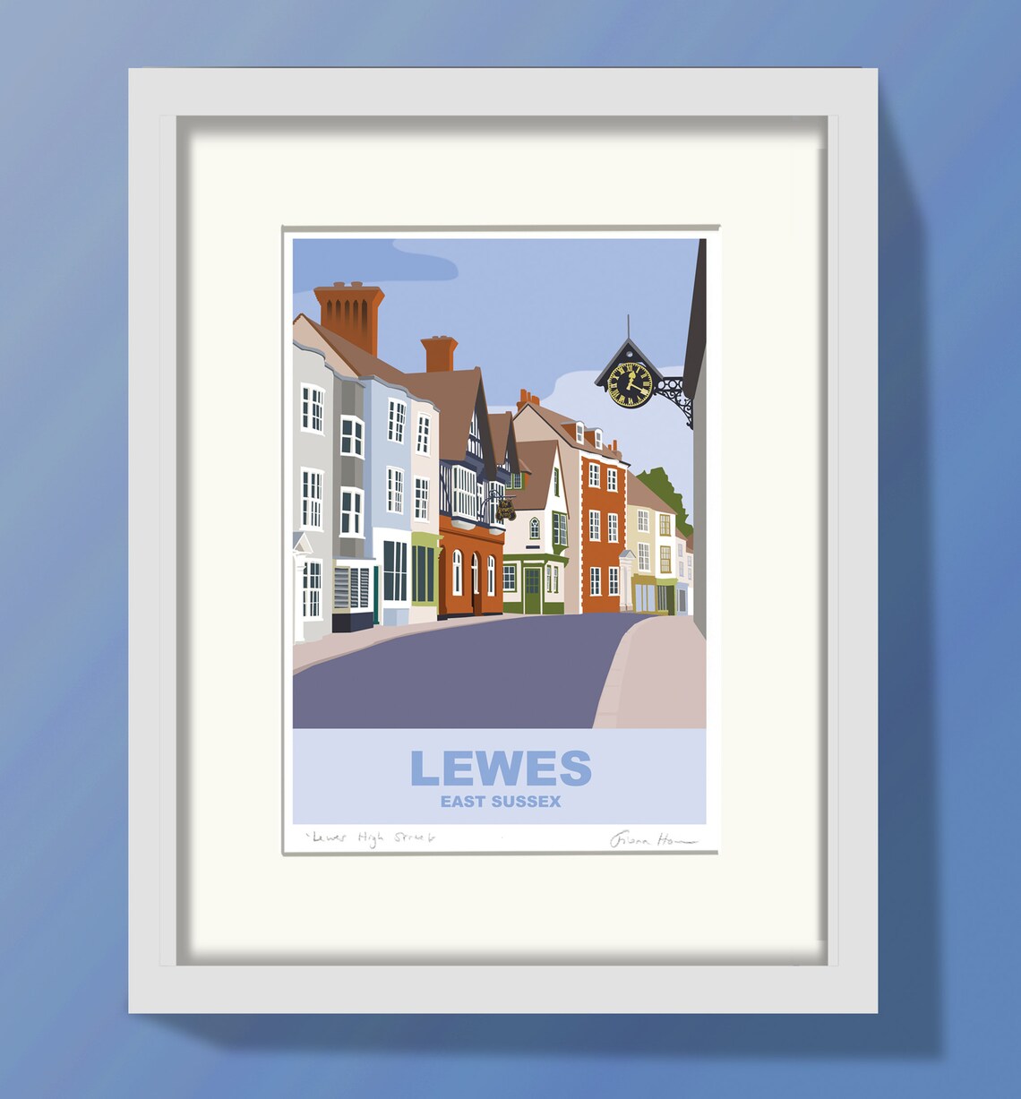 Lewes High Street Art Print: Retro Travel Poster, East Sussex - Etsy