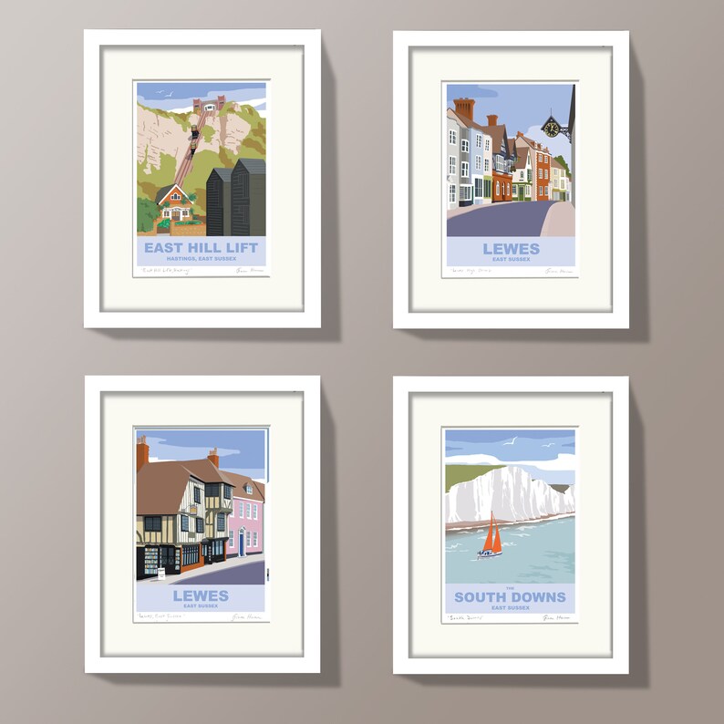 Lewes High Street Art Print: Retro Travel Poster, East Sussex - Etsy