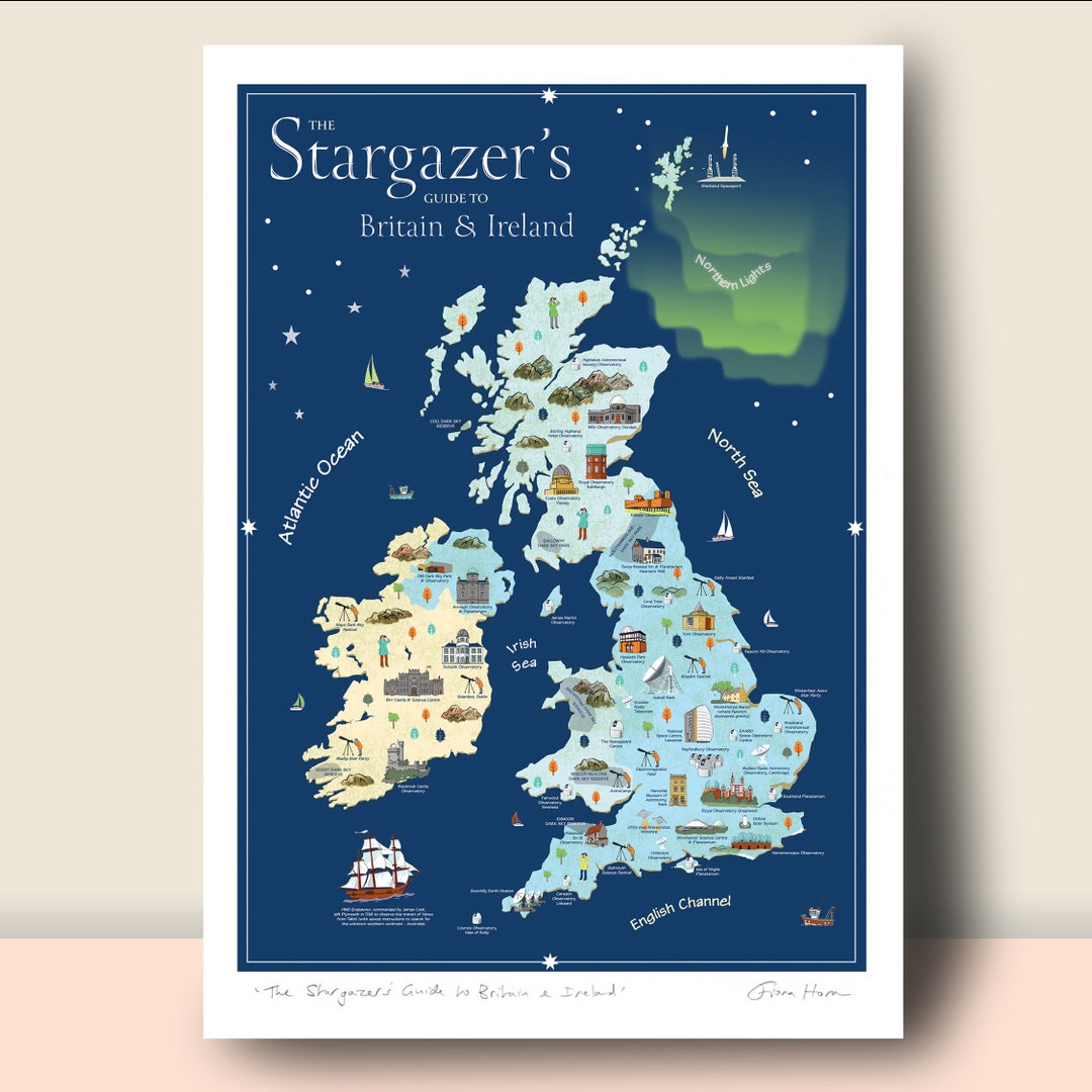 Astronomy Map of Britain and Ireland, A4, A3 or A2. Unique Illustrated ...