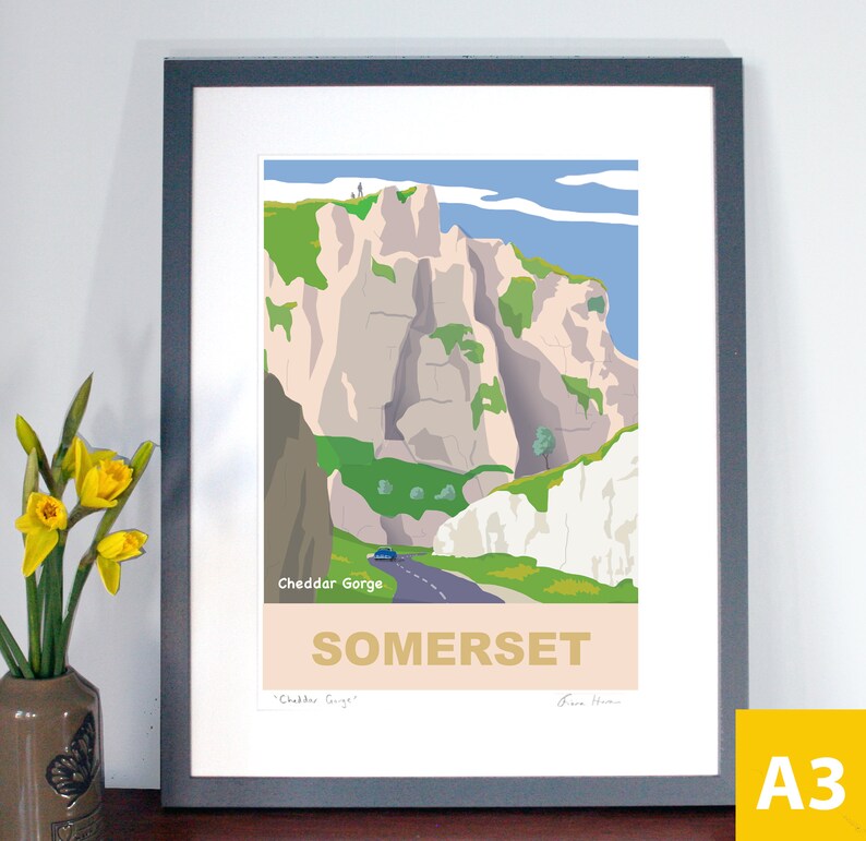 Cheddar Gorge, SOMERSET: Hand Signed Art Print, Travel Poster (unframed ...