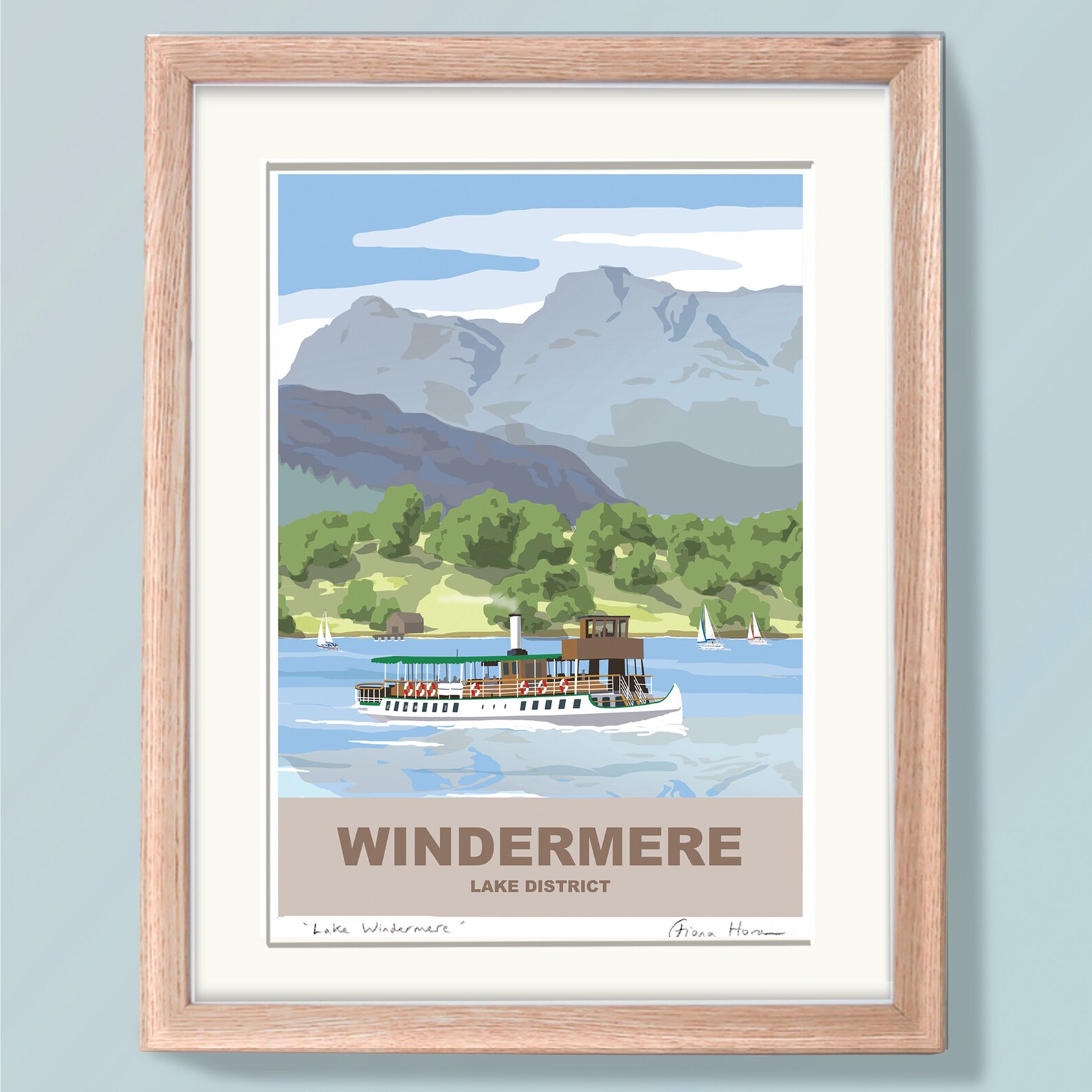 Lake Windermere, Lake District: Travel Poster, Art Print, Cumbria, Hand ...
