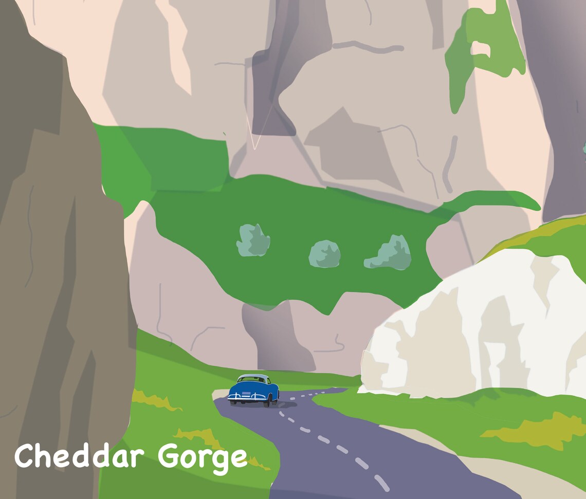 Cheddar Gorge, SOMERSET: Hand Signed Art Print, Travel Poster (unframed ...