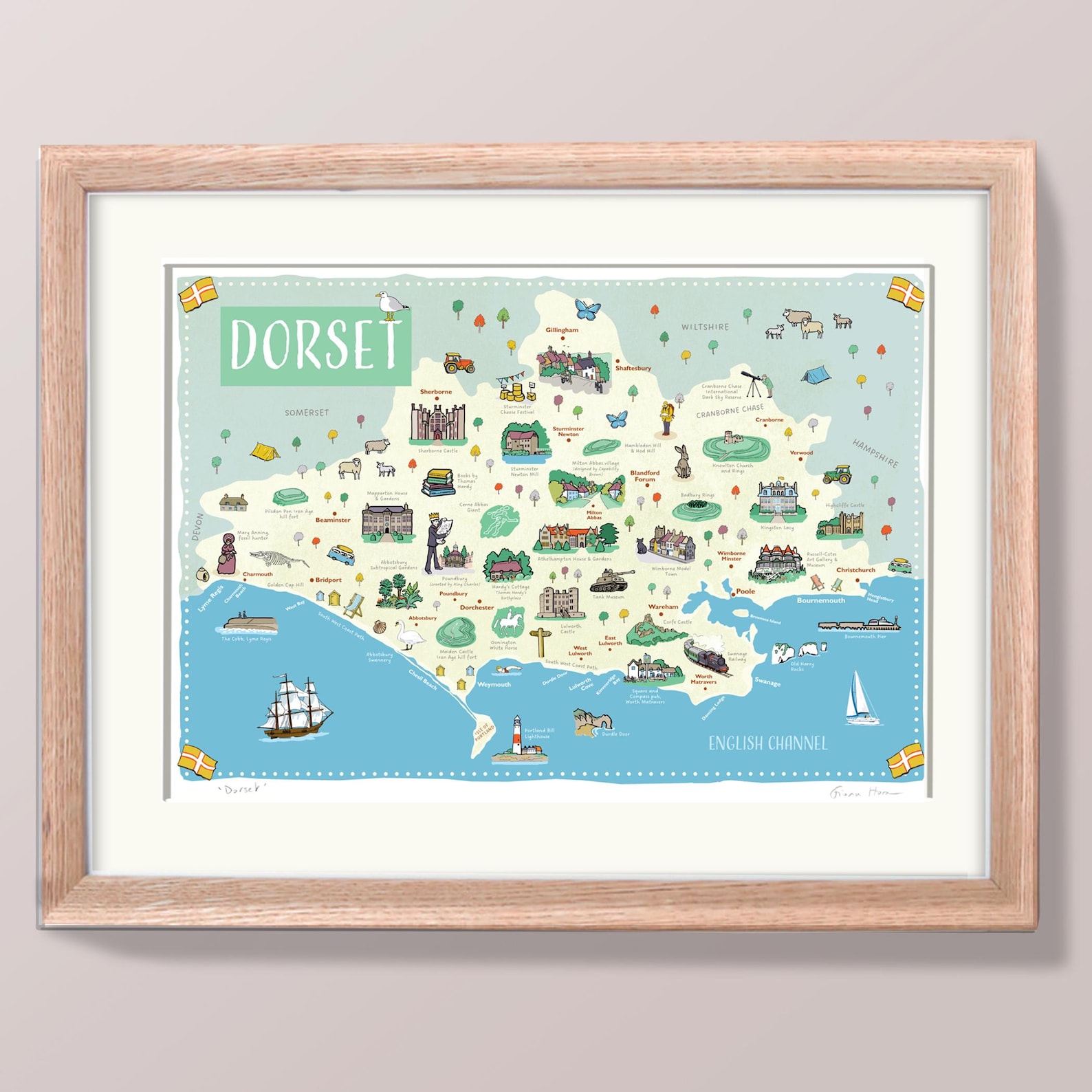 Dorset Illustrated Map Print: Fiona Horan Travel Poster - Etsy