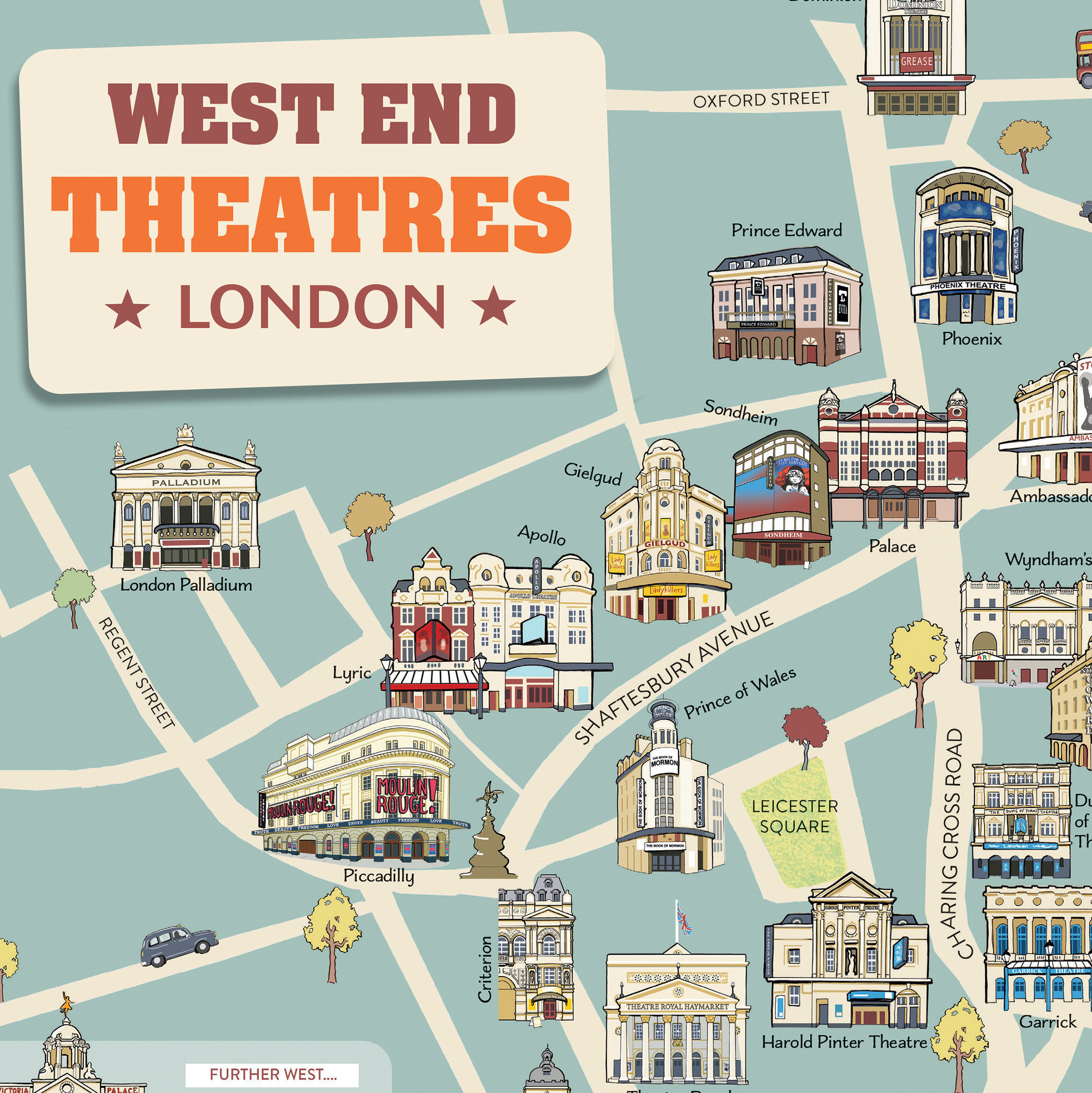 West End Theatres Illustrated Map London Showing More Than - Etsy UK