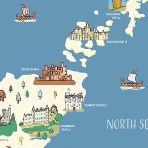 Castles of Scotland Map, a Unique Illustrated Print Showing Nearly 50 ...