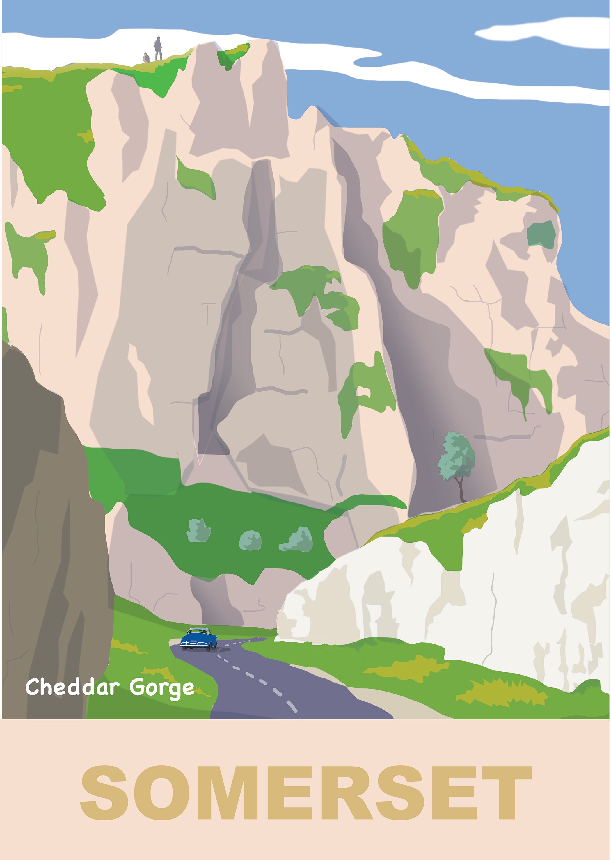 Cheddar Gorge, SOMERSET: Hand Signed Art Print, Travel Poster (unframed ...