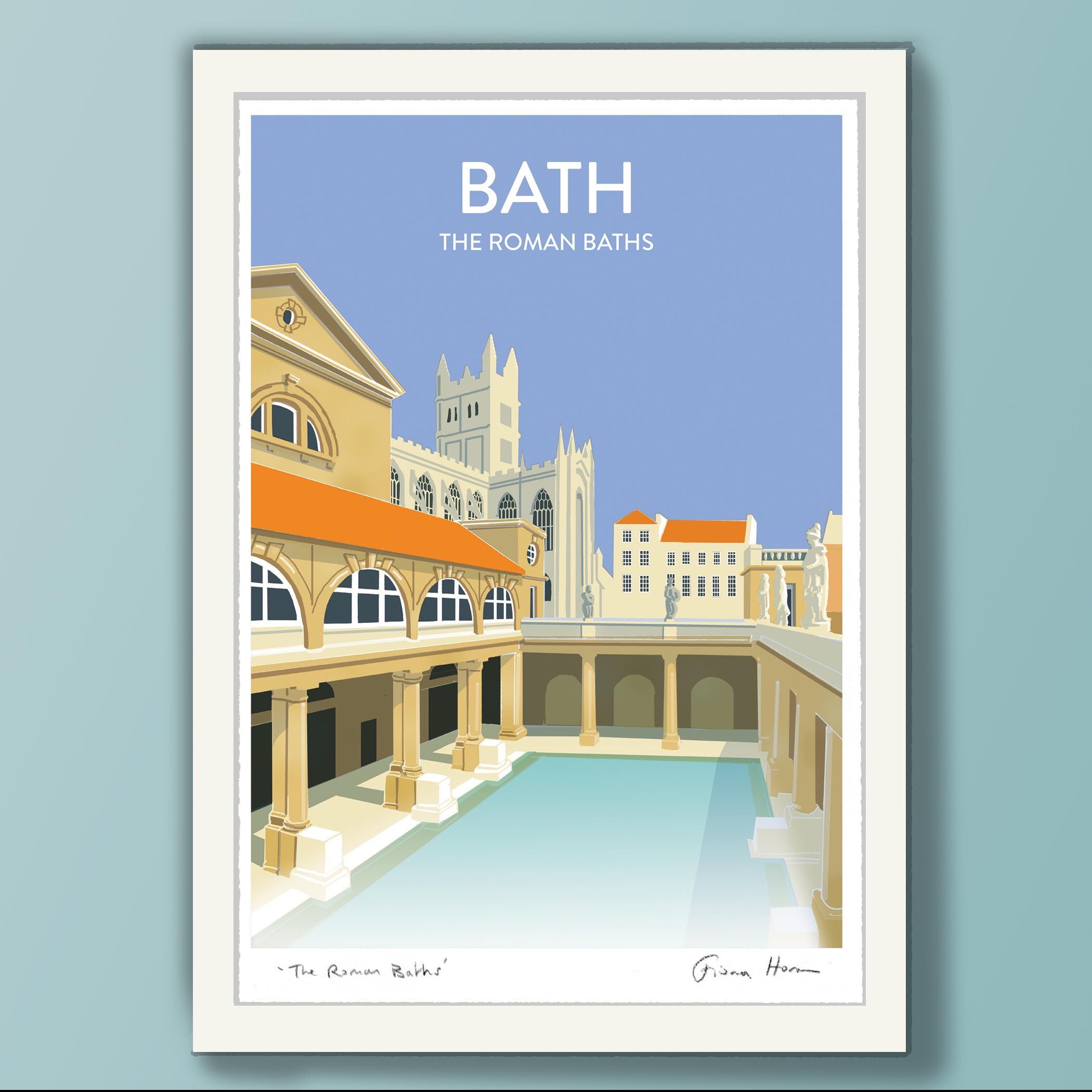 BATH, the Roman Baths, Blue Sky: Hand Signed Art Print or Travel Poster ...