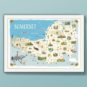 Somerset Wall Map, Illustrated Print by Fiona Horan, Travel Poster ...