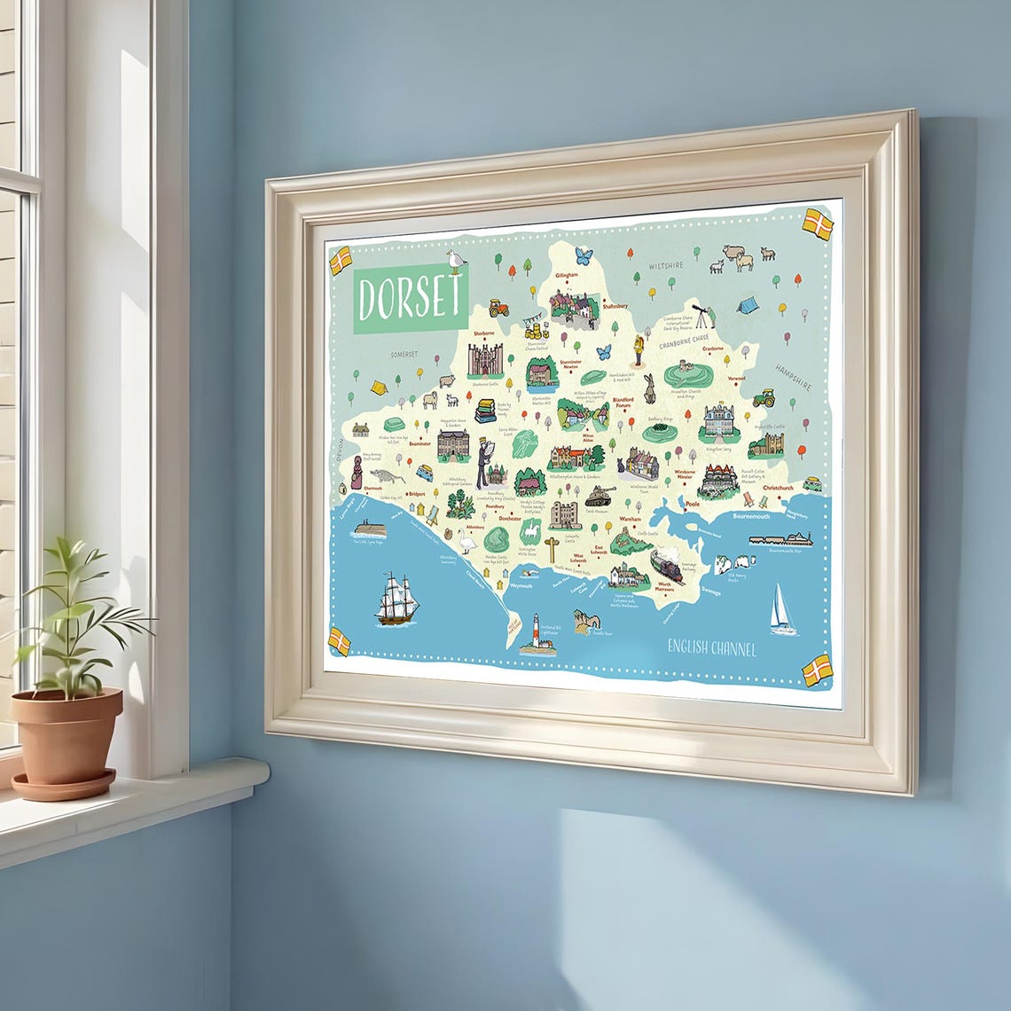 Dorset Illustrated Map Print: Fiona Horan Travel Poster - Etsy