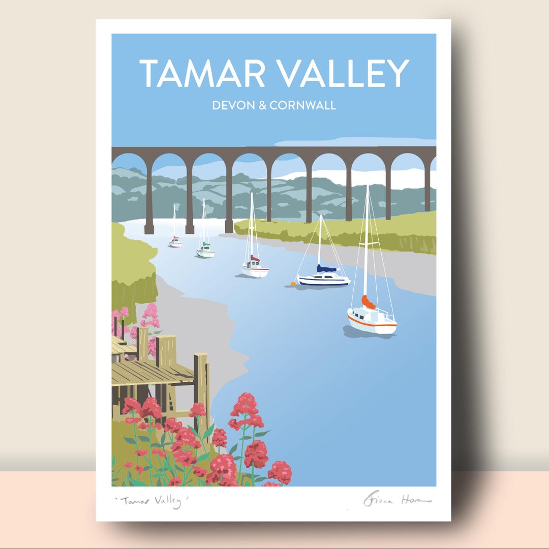 Tamar Valley, Cornwall and Devon, With White Lettering: Travel Poster ...
