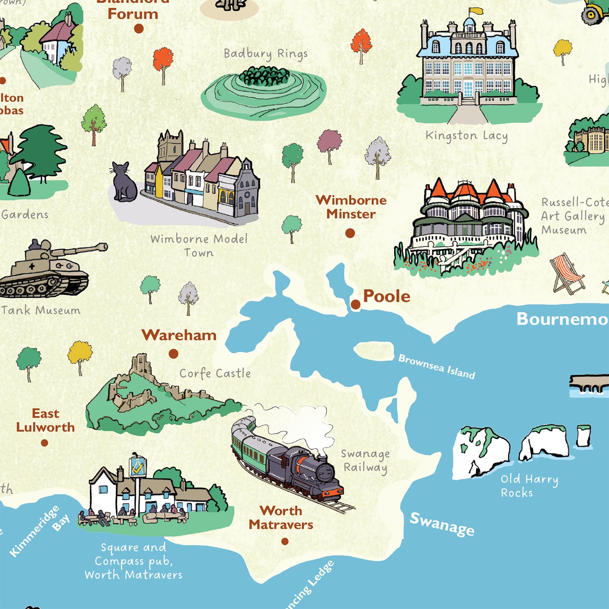 Dorset Illustrated Map Print: Fiona Horan Travel Poster - Etsy