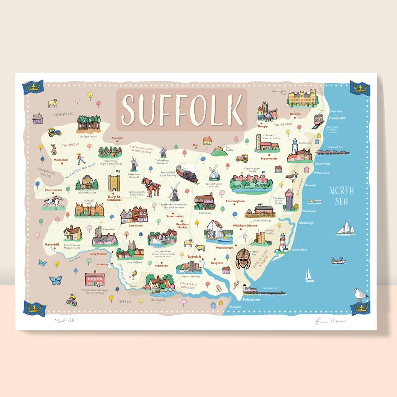 Poster Map of Suffolk Uk - Etsy UK