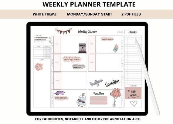 Weekly Hourly Planner Goodnotes Template Daily Planner | Etsy