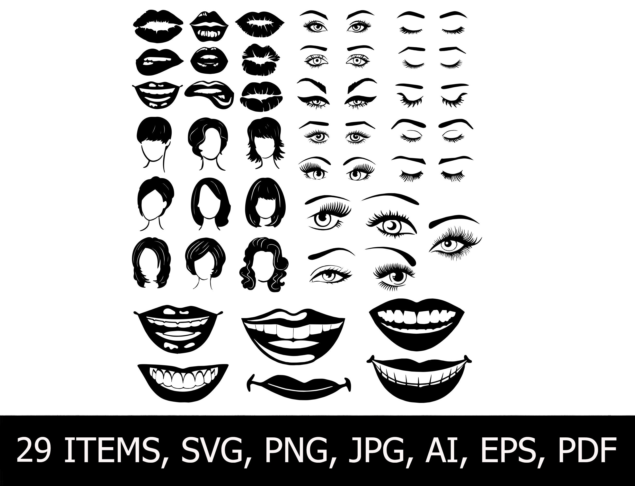 EYES SVG - Woman Svg, Beauty Eyes Svg, Lips Svg, Cricut Lashes Svg ...