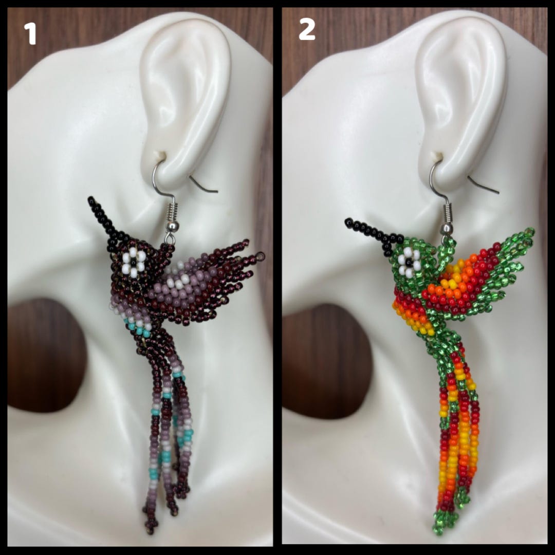 Beaded Hummingbird Earrings, Beaded Earrings, Beaded Earrings, Aretes ...