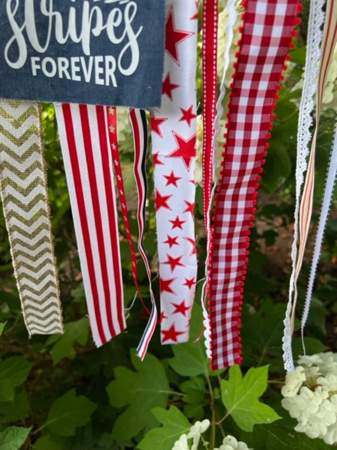 American Flag USA Decorative Ribbon Rag Farmhouse Flag Banner; Stars ...