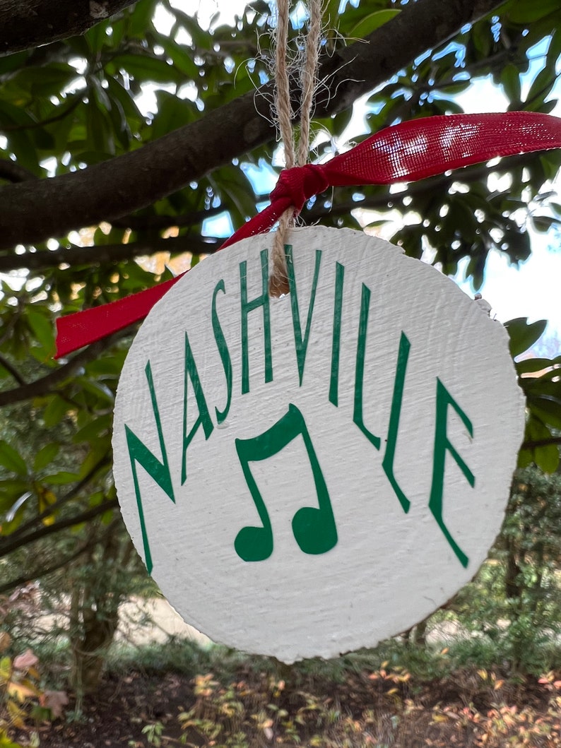 Nashville Music City Wood Slice Christmas Ornament, Farmhouse Style - Etsy