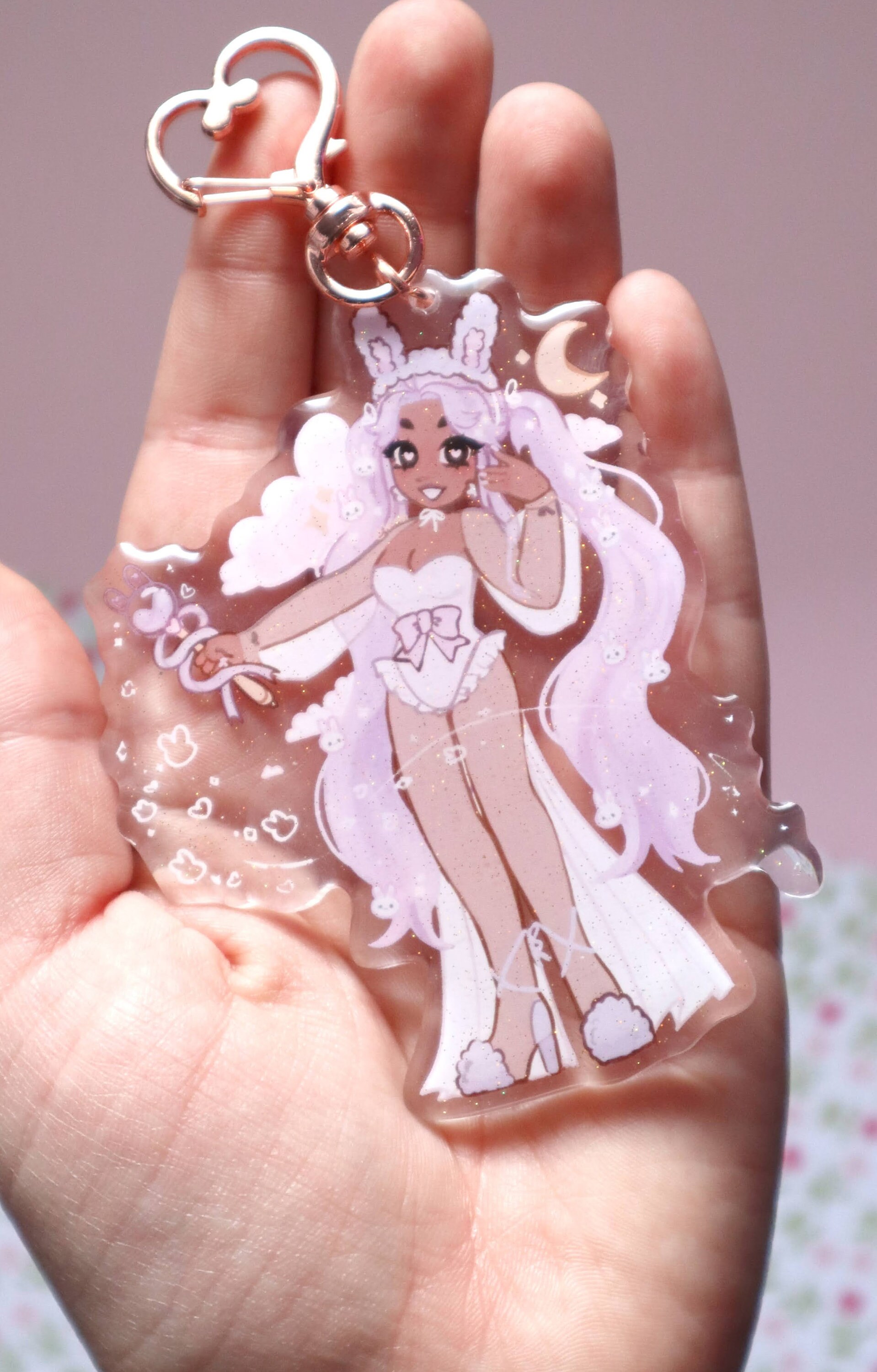 Magic Usagi Moon Bunny Sparkling Glitter Keychain Trinket Accessory Charm for Keychain or Bag 3. ...