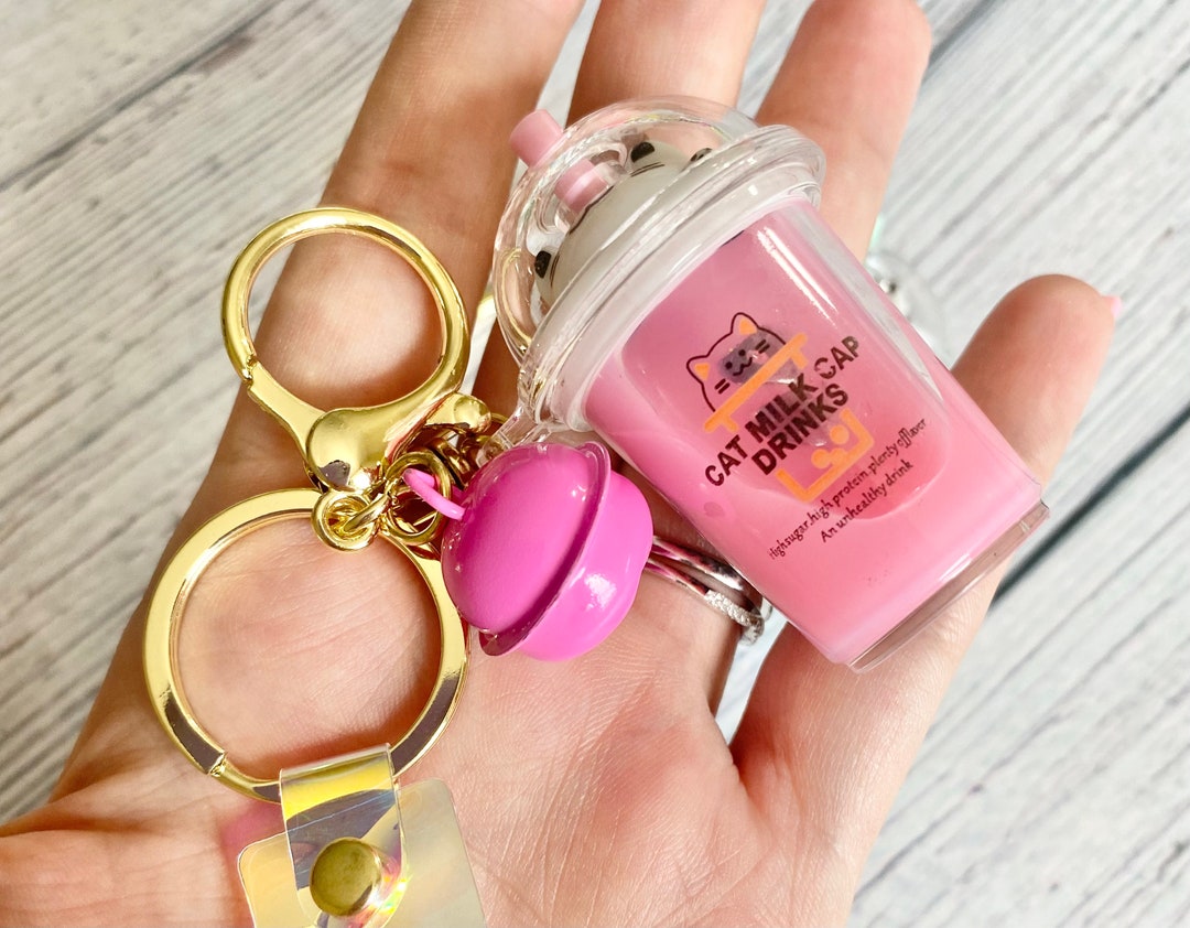 Boba Milk Tea Keychain, Resin Boba Keychains, Firends Gift, Pink ...