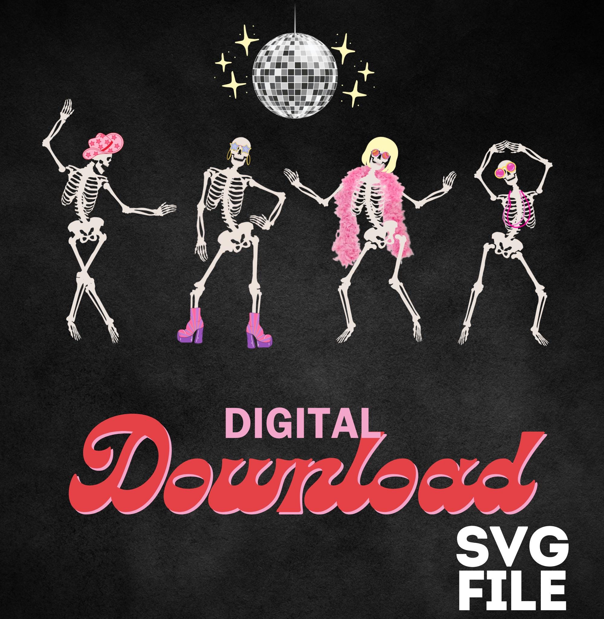 Groovy Disco Skeletons SVG | Retro Party Skeletons | Fun Halloween SVG ...