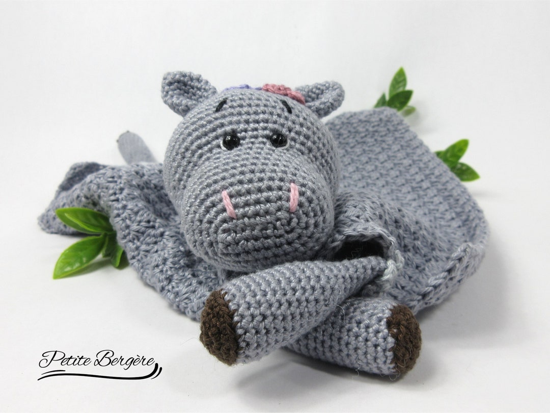 Crochet Hippo Lovey, French and English Hippo Pattern, Hippo Security ...