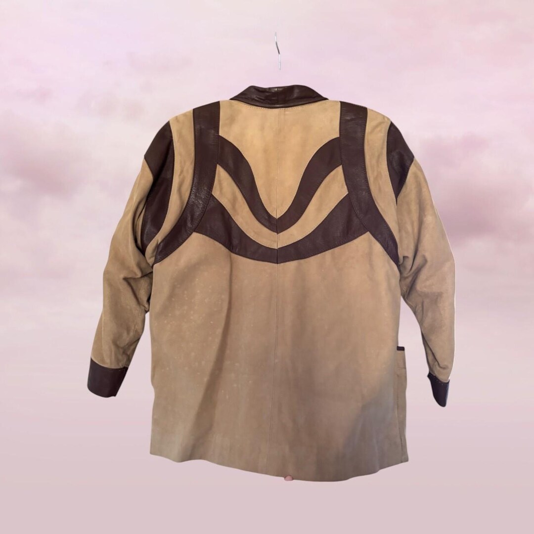 Vintage 60s 70s Tan Suede & Leather Jacket | Western Chevron Detail ...