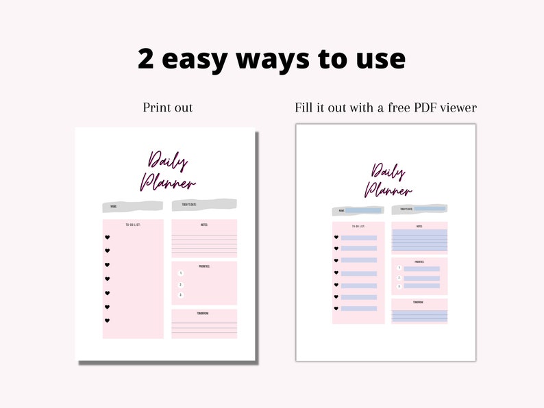 Daily Planner - Printable Daily Planner - Fillable PDF Planner ...
