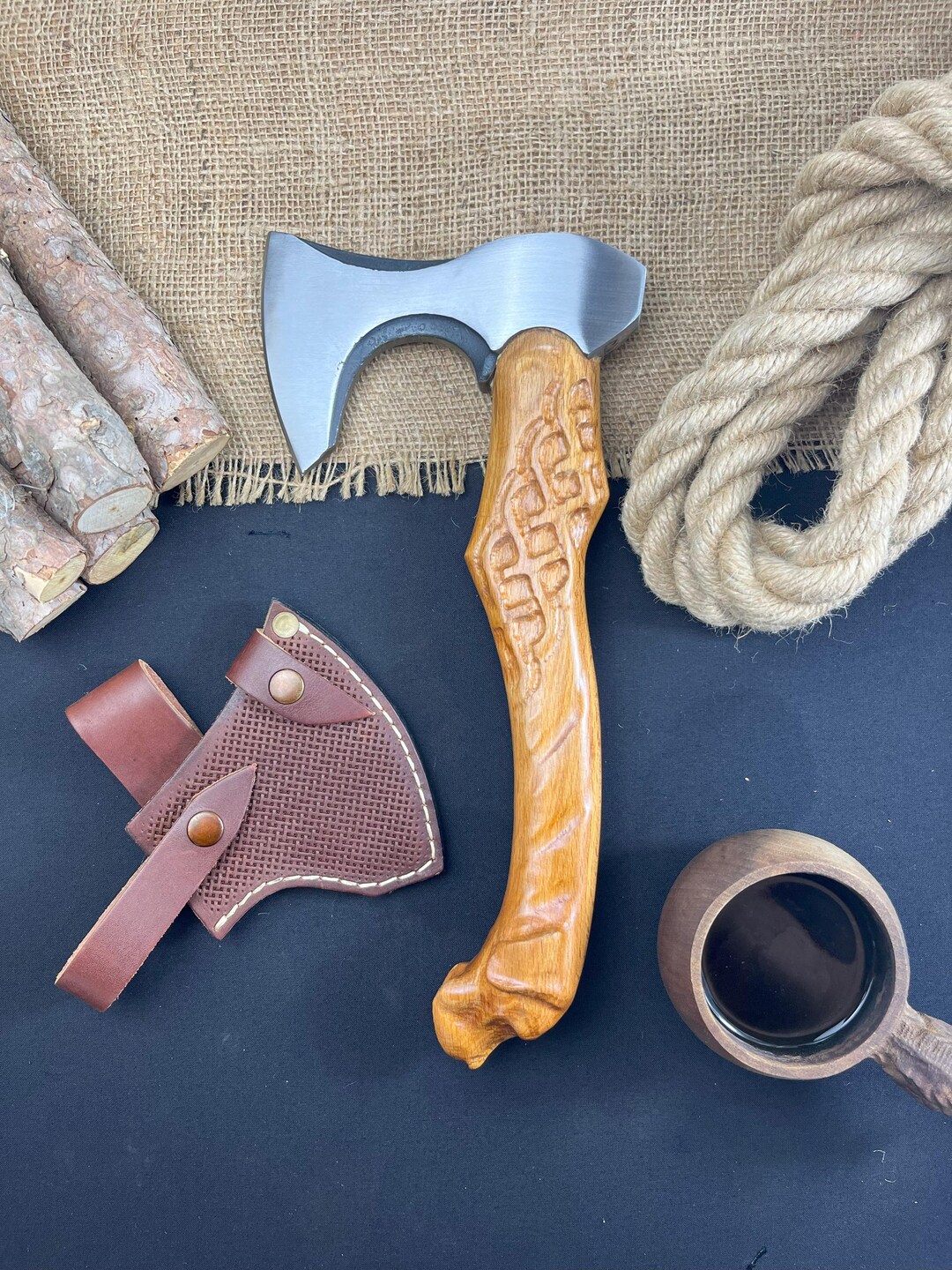Hand Forged Dog Headed Axe, Camping Gear, Bushcraft Gear, Camping Axe ...