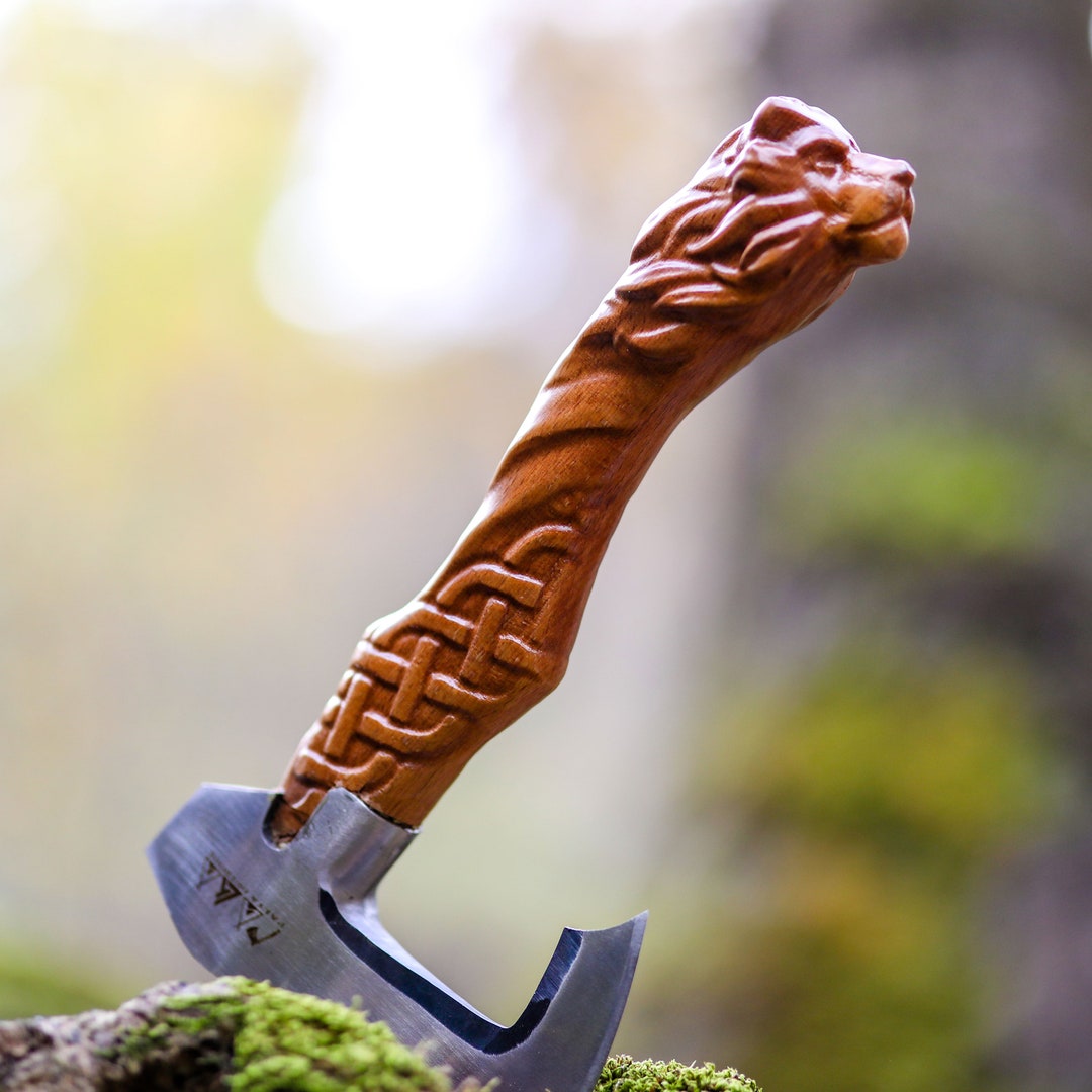 Hand Forged Lion Headed Axe, Camping Gear, Bushcraft Gear, Camping Axe ...