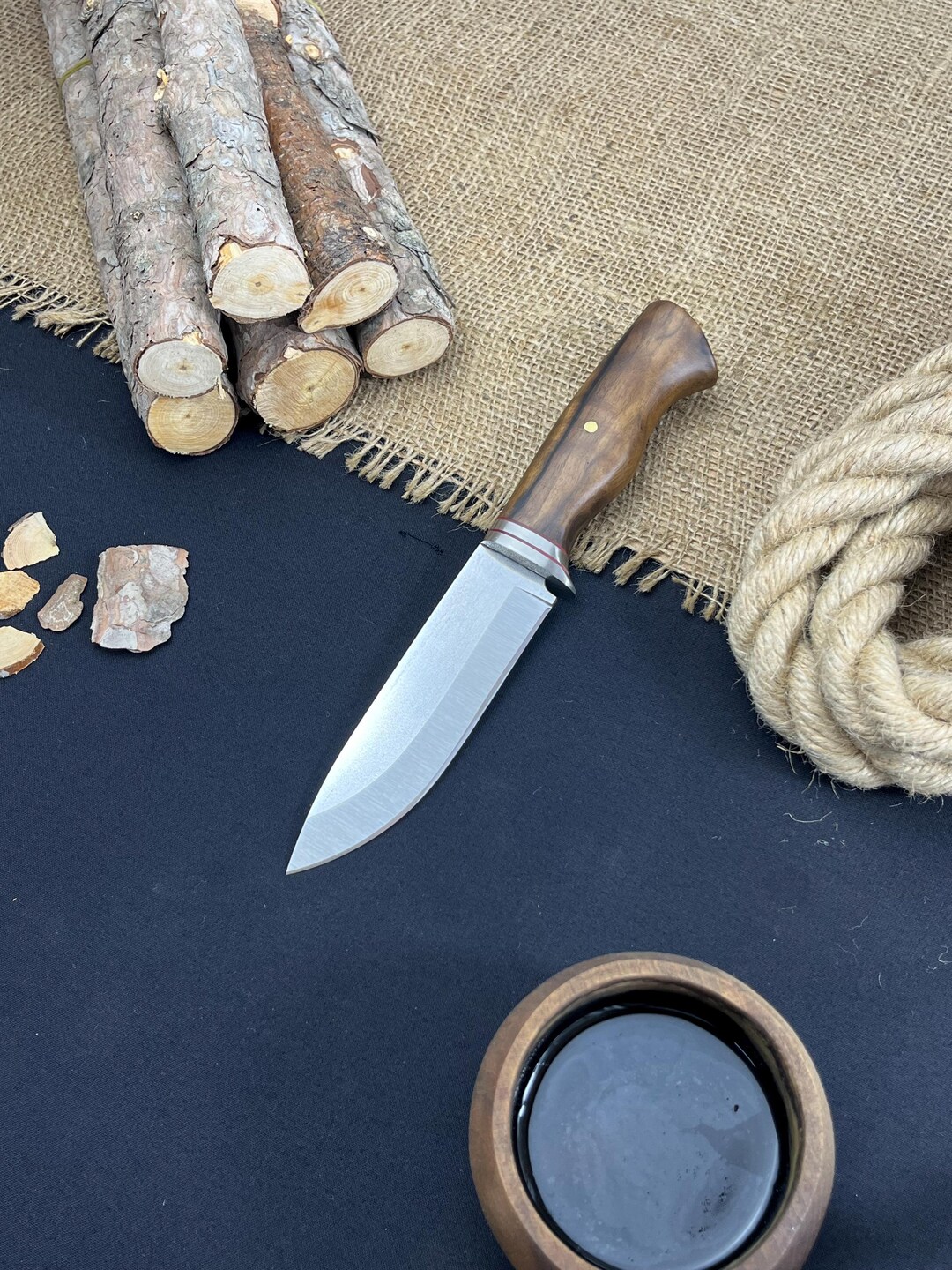 Handmade Walnut Handle Bushcraft Knife: 420J Stainless Steel - Etsy