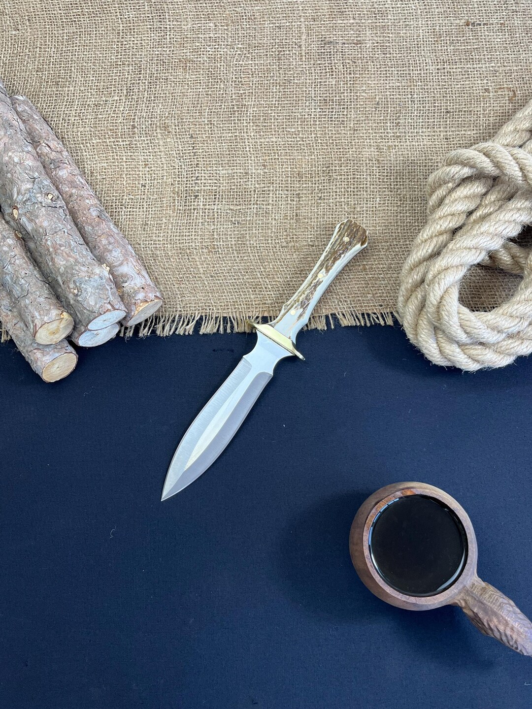 Handmade Fairbairn Sykes Knife: Deer Antler Handle, Hunting Knife With ...