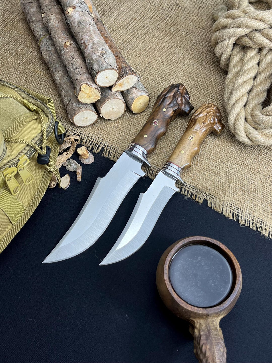 Handmade Lion Head Hunting Knife: Stainless Steel Scimitar With Walnut ...